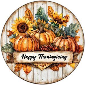 Holiday | Rustic Round Happy Thanksgiving Sign Pumpkins Wreath Metal ...